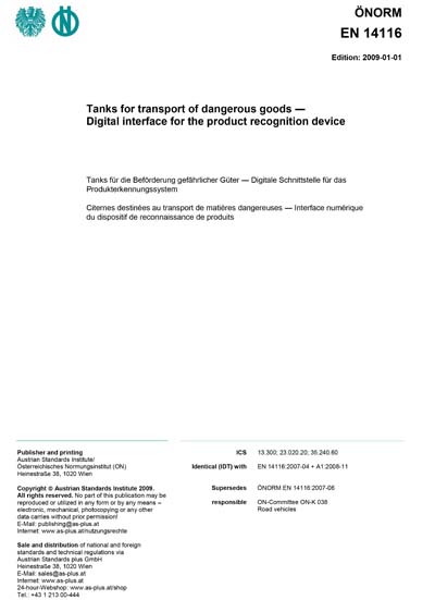 ONORM EN 14116:2009 - Tanks for transport of dangerous goods - Digital ...