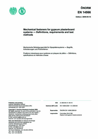 ONORM EN 14566:2009 - Mechanical fasteners for gypsum plasterboard ...