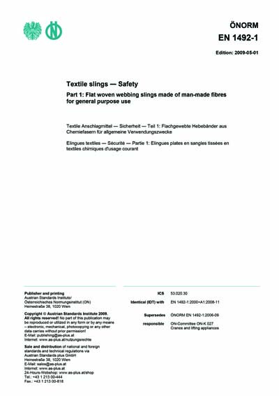 ONORM EN 1492-1:2009 - Textile slings - Safety - Part 1: Flat woven ...