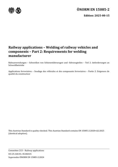 ONORM EN 15085-2:2025 - Railway applications - Welding of railway ...