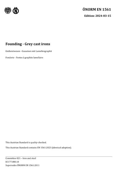 ONORM EN 1561:2024 - Founding - Grey cast irons