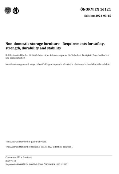 ONORM EN 16121:2024 - Non-domestic storage furniture - Requirements for ...