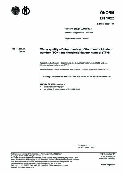 ONORM EN 1622:2006 - Water quality - Determination of the threshold ...