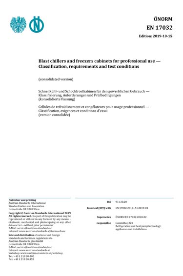 ONORM EN 17032:2019 - Blast chillers and freezers cabinets for ...
