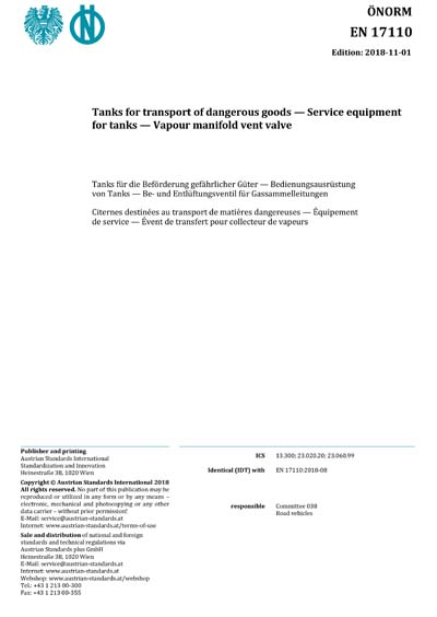 ONORM EN 17110:2018 - Tanks for transport of dangerous goods - Service ...