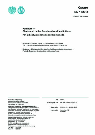 ONORM EN 1729-2:2016 - Furniture - Chairs and tables for educational ...