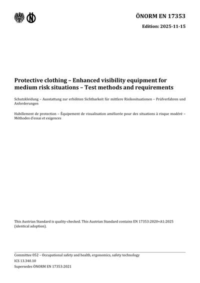 ONORM EN 17353:2025 - Protective clothing - Enhanced visibility ...