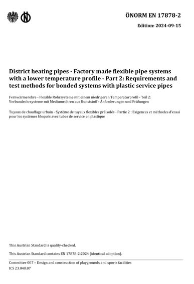 ONORM EN 17878-2:2024 - District heating pipes - Factory made flexible ...