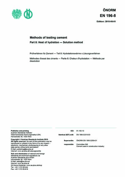 ONORM EN 196-8:2010 - Methods of testing cement - Part 8: Heat of ...
