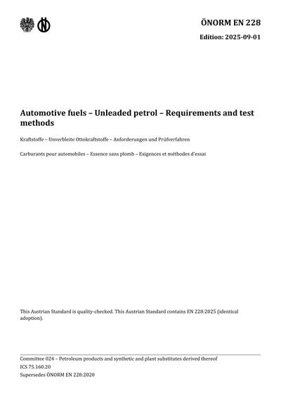 ONORM EN 228:2025 - Automotive fuels - Unleaded petrol - Requirements ...