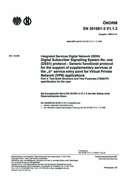 ONORM EN 301061-3 V 1.1.3:1999 - Integrated Services Digital Network ...