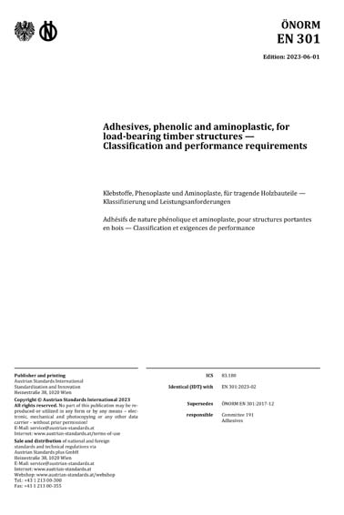 ONORM EN 301:2023 - Adhesives, phenolic and aminoplastic, for load ...