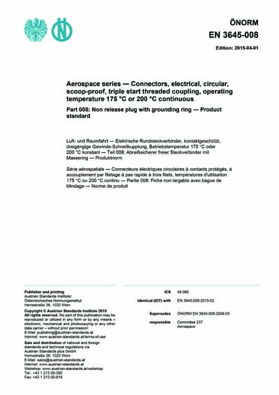 ONORM EN 3645-008:2015 - Aerospace series - Connectors, electrical ...