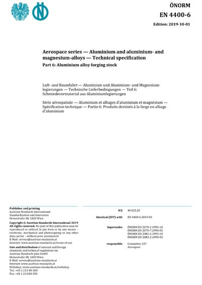ONORM EN 4400-6:2019 - Aerospace series - Aluminium and aluminium- and ...