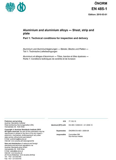 ONORM EN 485-1:2010 - Aluminium and aluminium alloys - Sheet, strip and ...