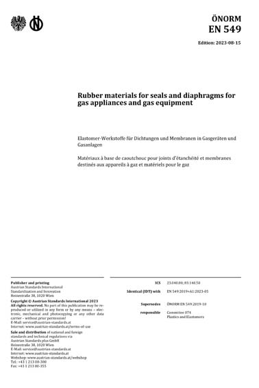 ONORM EN 549:2023 - Rubber materials for seals and diaphragms for gas ...