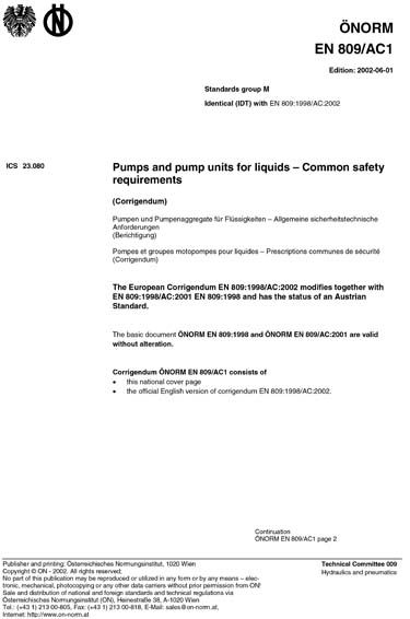 ONORM EN 809/AC1:2002 - Pumps and pump units for liquids - Common ...