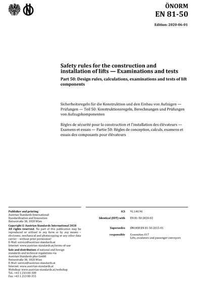ONORM EN 81-50:2020 - Safety rules for the construction and ...