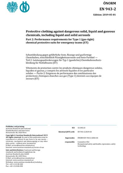 ONORM EN 943-2:2019 - Protective clothing against dangerous solid ...