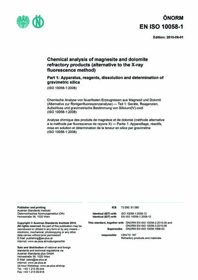 ONORM EN ISO 10058-1:2010 - Chemical analysis of magnesite and dolomite ...