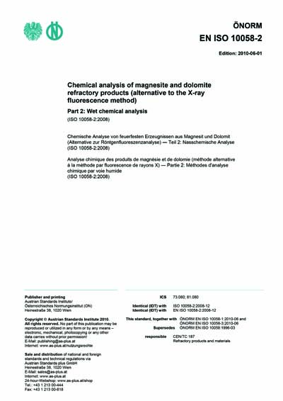 ONORM EN ISO 10058-2:2010 - Chemical analysis of magnesite and dolomite ...