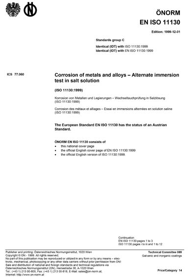 ONORM EN ISO 11130:1999 - Corrosion of metals and alloys - Alternate ...
