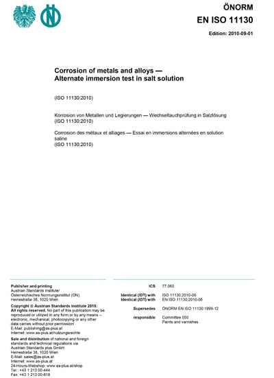 ONORM EN ISO 11130:2010 - Corrosion of metals and alloys - Alternate ...