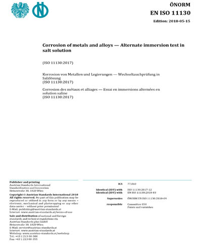 ONORM EN ISO 11130:2018 - Corrosion of metals and alloys - Alternate ...