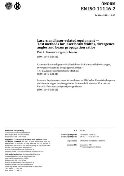 ONORM EN ISO 11146-2:2021 - Lasers and laser-related equipment - Test ...