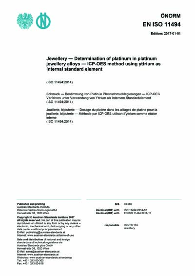 ONORM EN ISO 11494:2017 - Jewellery - Determination of platinum in ...
