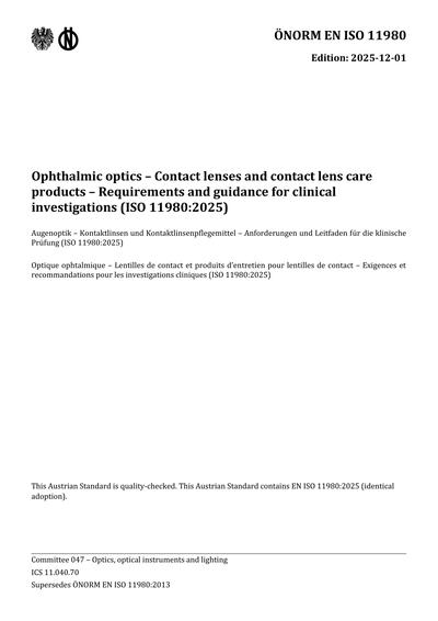 ONORM EN ISO 11980:2025 - Ophthalmic optics - Contact lenses and ...
