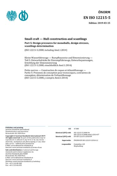 ONORM EN ISO 12215-5:2019 - Small craft - Hull construction and ...