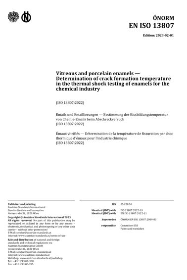 ONORM EN ISO 13807:2023 - Vitreous and porcelain enamels ...