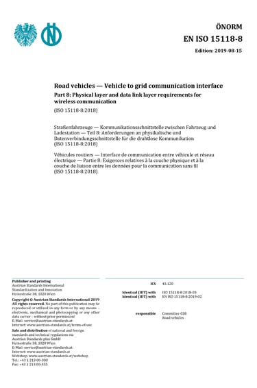 ONORM EN ISO 15118-8:2019 - Road vehicles - Vehicle to grid ...