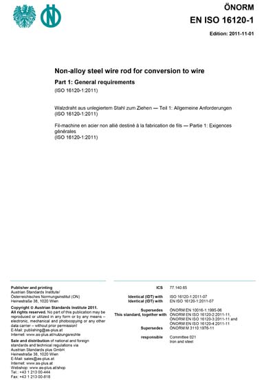 ONORM EN ISO 16120-1:2011 - Non-alloy steel wire rod for conversion to ...