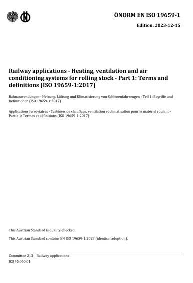 ONORM EN ISO 19659-1:2023 - Railway applications - Heating, ventilation ...