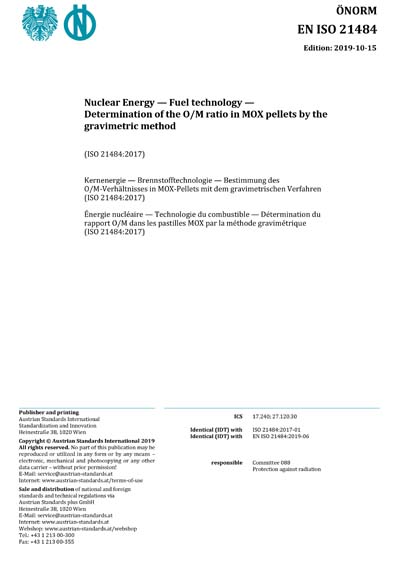 ONORM EN ISO 21484:2019 - Nuclear Energy - Fuel technology ...