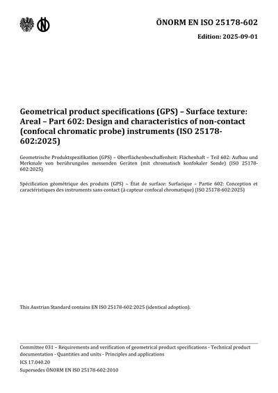 ONORM EN ISO 25178-602:2025 - Geometrical product specifications (GPS ...
