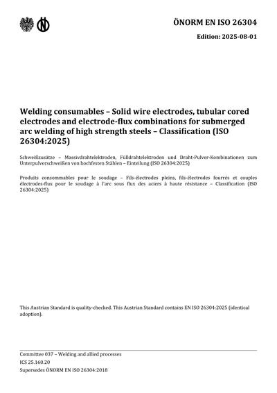 ONORM EN ISO 26304:2025 - Welding consumables - Solid wire electrodes ...