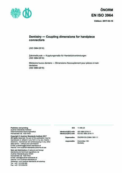ONORM EN ISO 3964:2017 - Dentistry - Coupling dimensions for handpiece ...