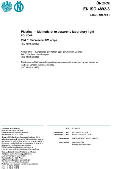 ONORM EN ISO 4892-3:2013 - Plastics - Methods of exposure to laboratory ...