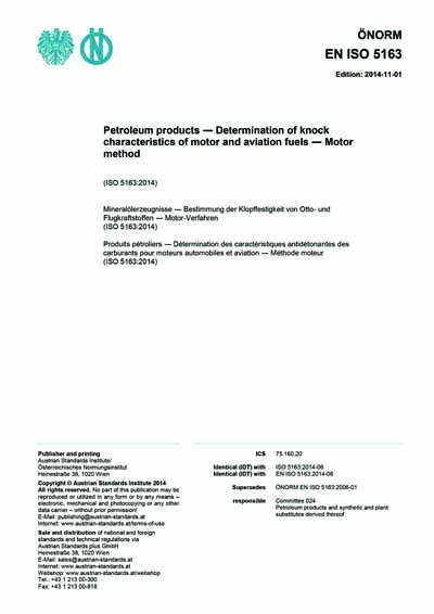 ONORM EN ISO 5163:2014 - Petroleum products - Determination of knock ...