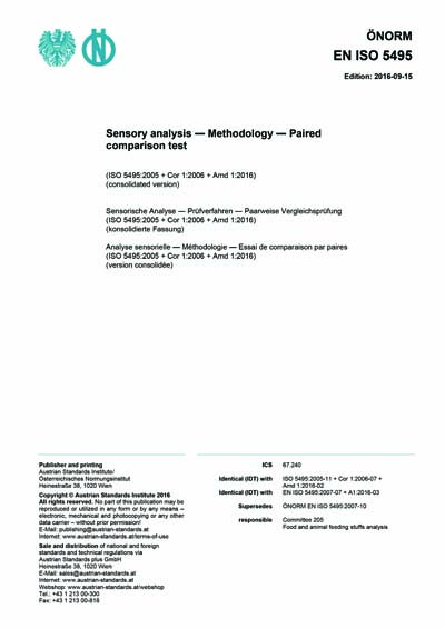 ONORM EN ISO 5495:2016 - Sensory analysis - Methodology - Paired ...