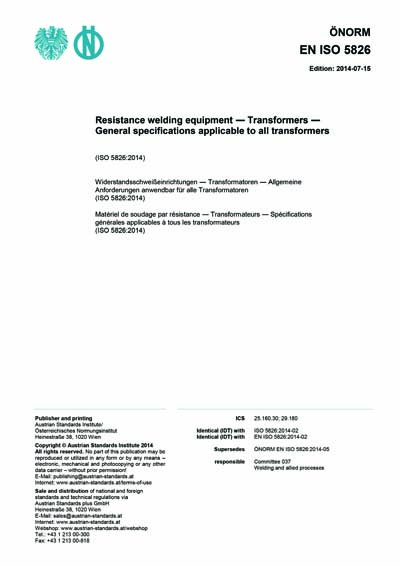 ONORM EN ISO 5826:2014 - Resistance welding equipment - Transformers ...