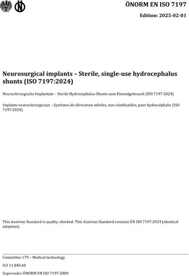 ONORM EN ISO 7197:2025 - Neurosurgical implants - Sterile, single-use ...