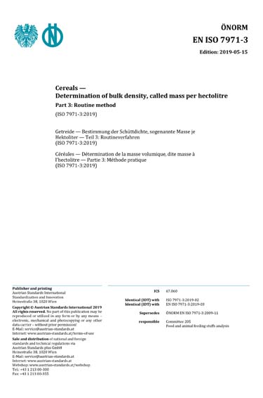 ONORM EN ISO 7971-3:2019 - Cereals - Determination of bulk density ...