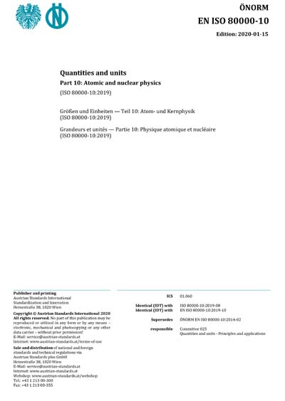 ONORM EN ISO 80000-10:2020 - Quantities and units - Part 10: Atomic and ...