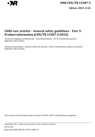 ONR CEN/TR 13387-5:2023 - Child care articles - General safety ...