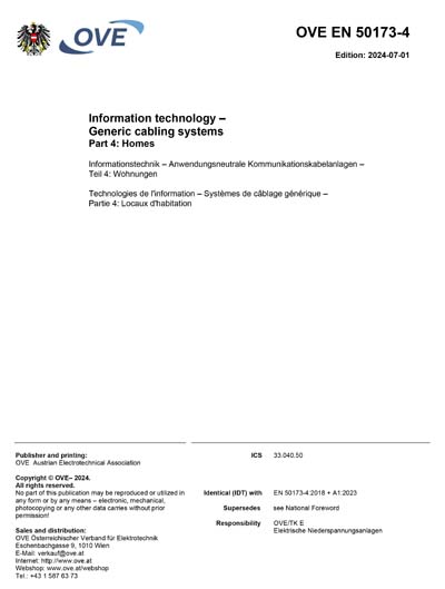 OVE EN 50173-4:2024 - Information technology - Generic cabling systems ...