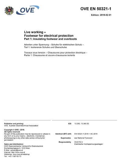 OVE EN 50321-1:2019 - Live working - Footwear for electrical protection ...